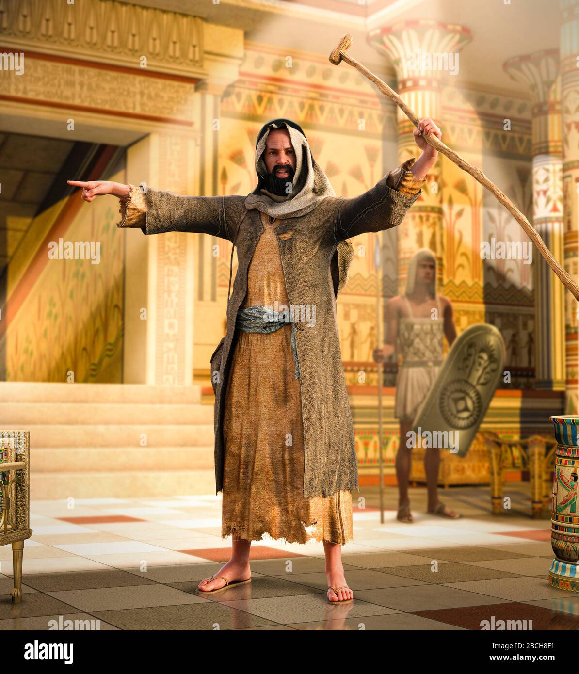 Moses demands from Egypt’s pharaoh, Let My People Go, 3d render Stock ...