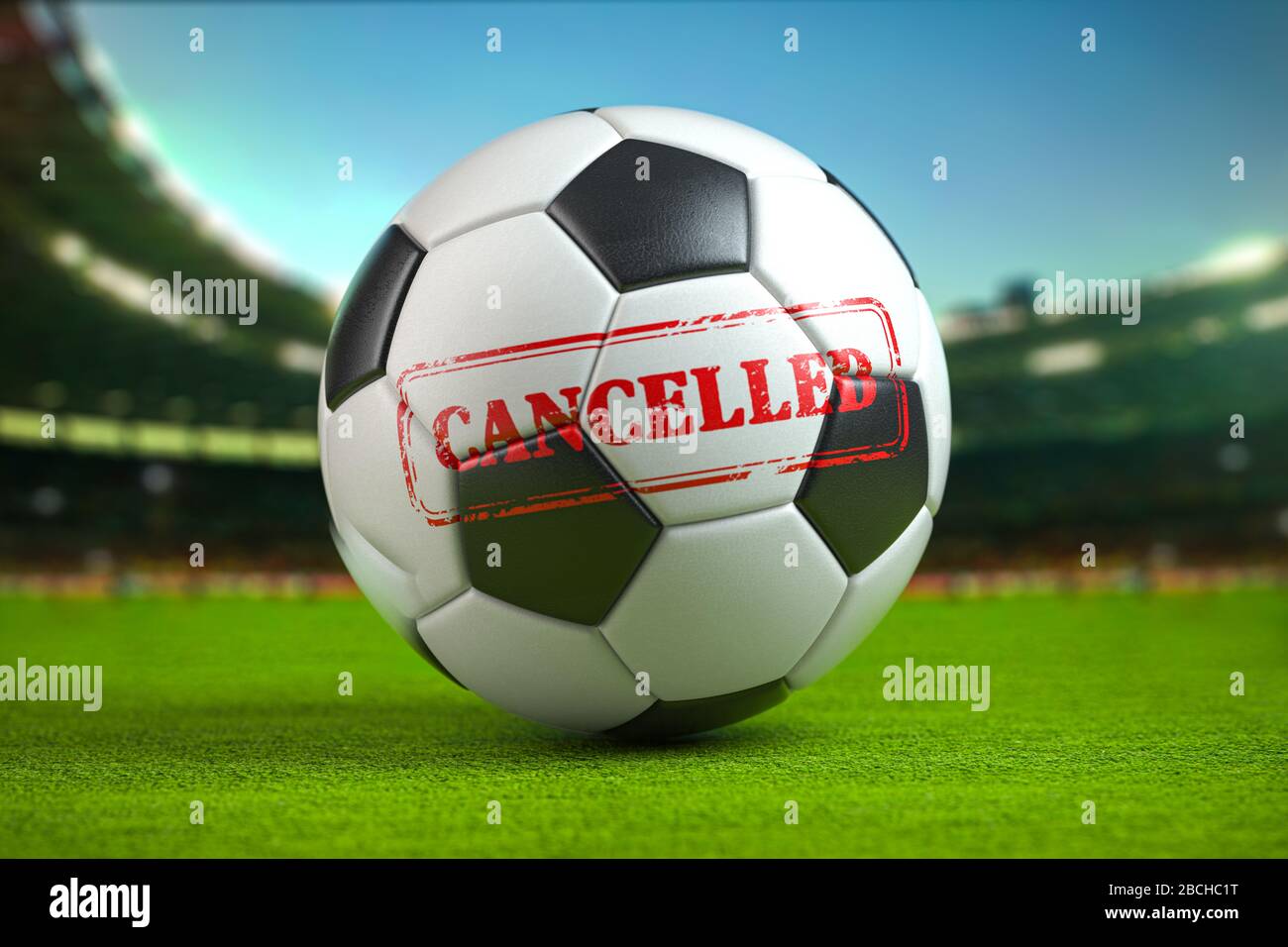 Cancelled football tournement or football match concept. Football ball ...