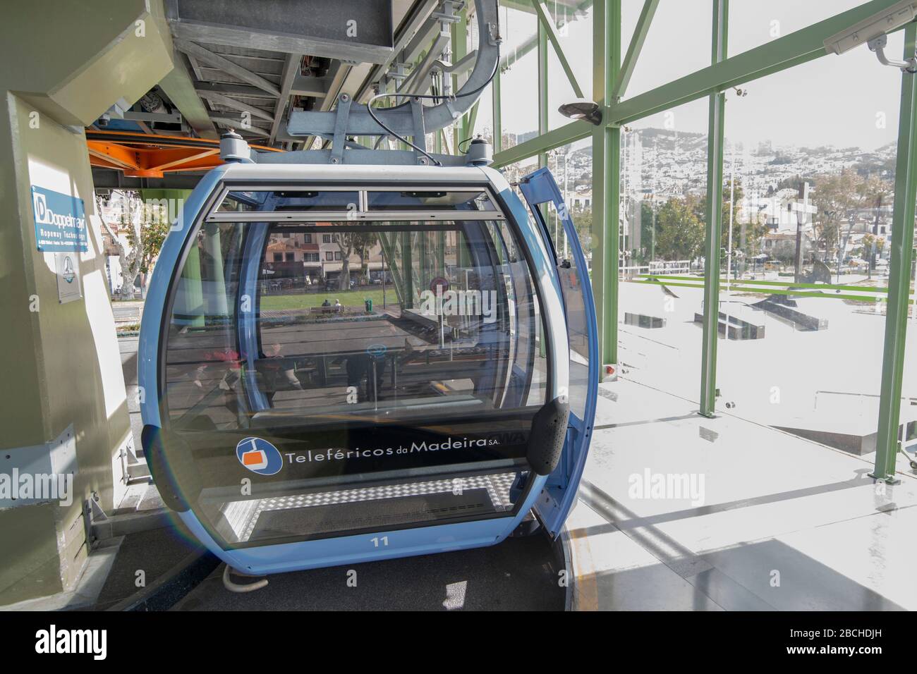the cable car and teleferico do funchal in the city centre of Funchal ...