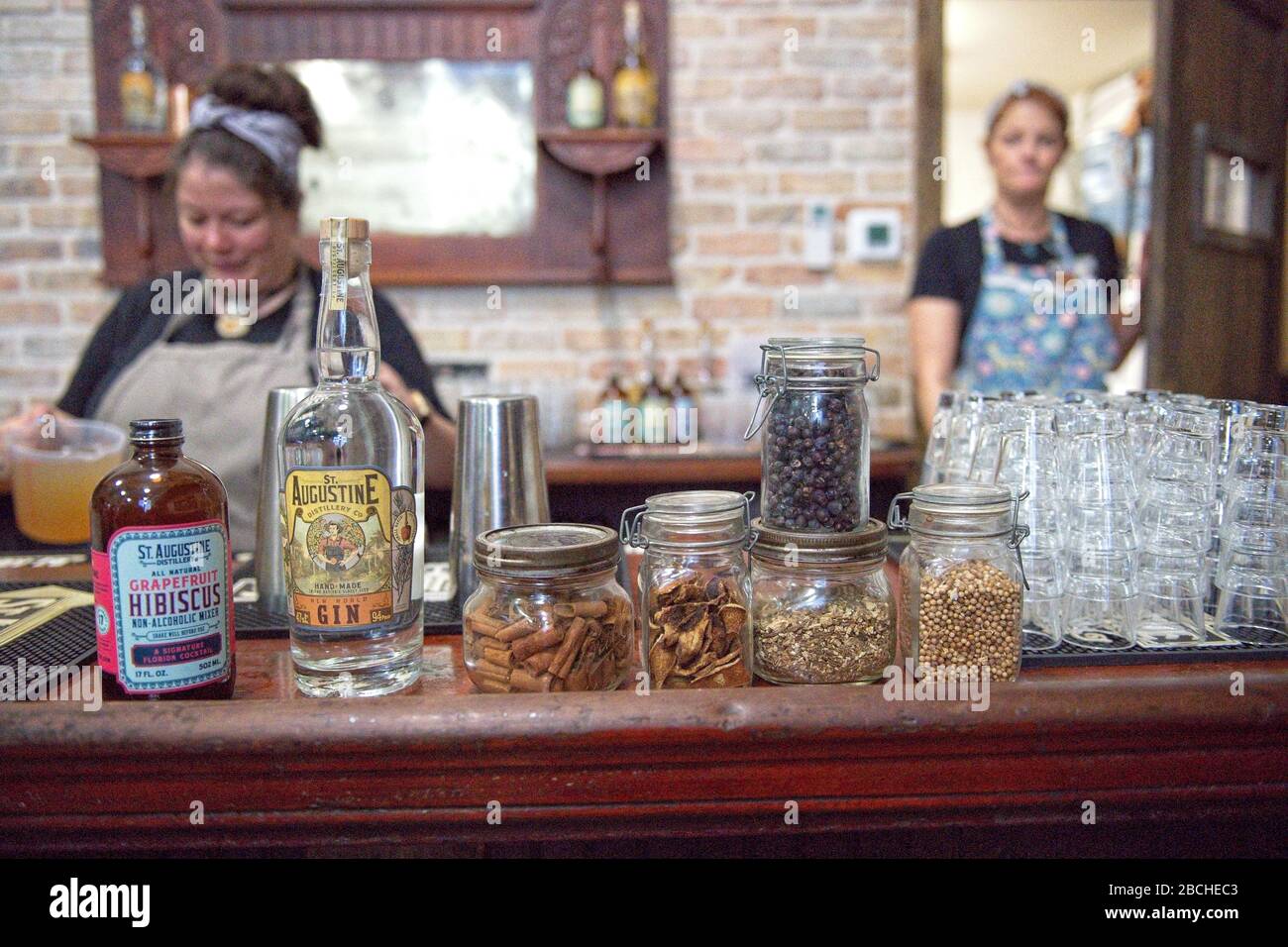 Ingredients to make a cocktail are on display at the sample table of St ...