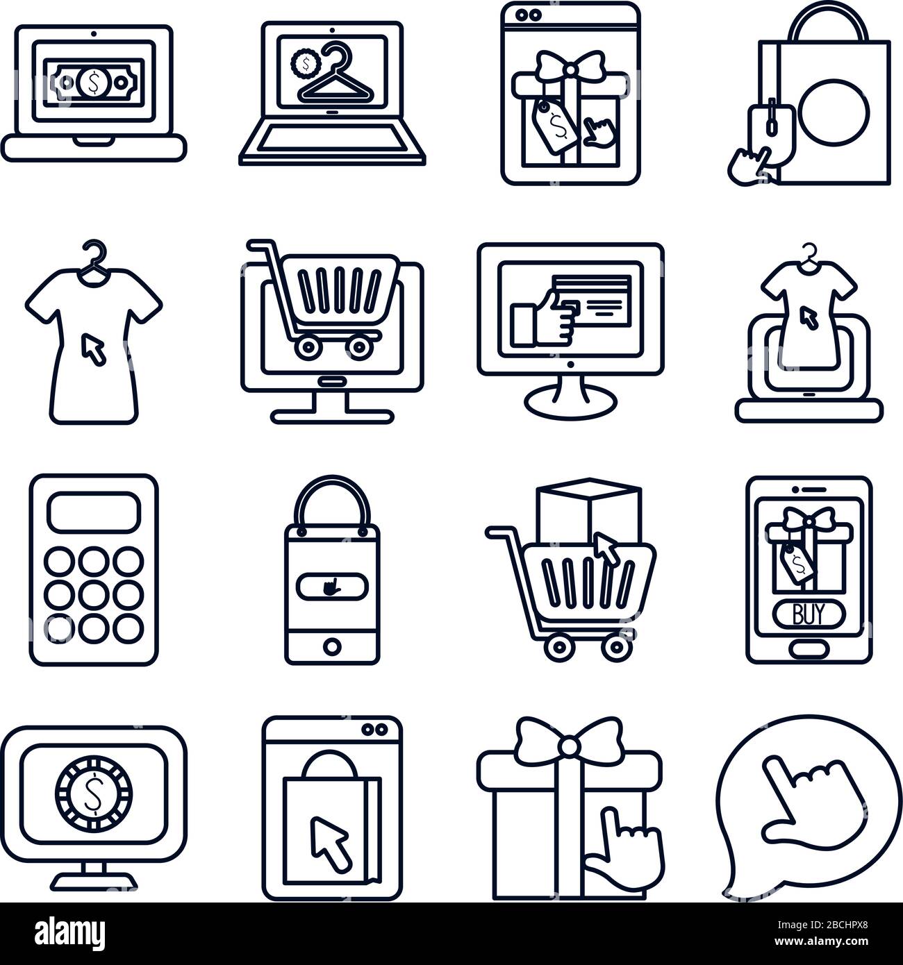laptop computers and shopping online icon set over white background ...