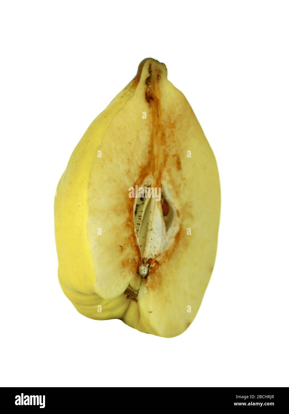 quince isolated on the white background.The quince cut in half Stock ...