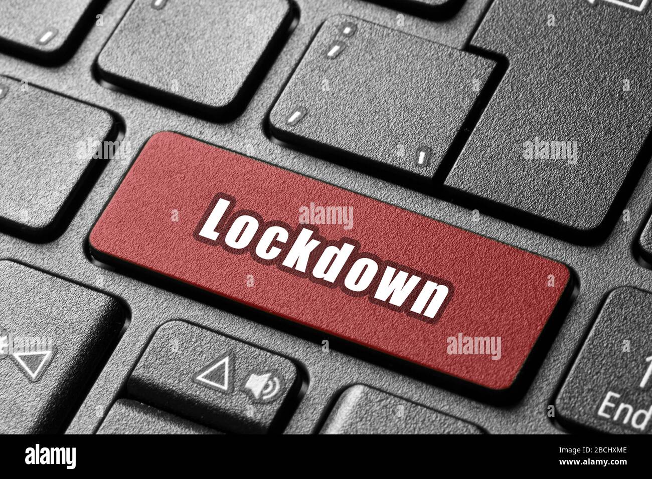 lockdown pc keyboard button pushing a single word Stock Photo - Alamy