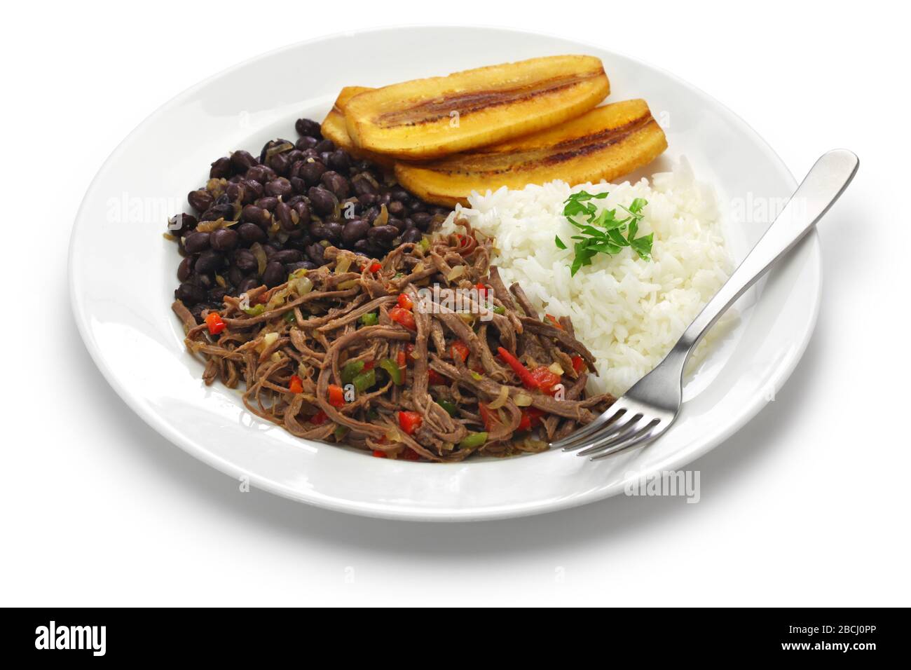 traditional venezuelan dish called Pabellon Criollo isolated on white ...