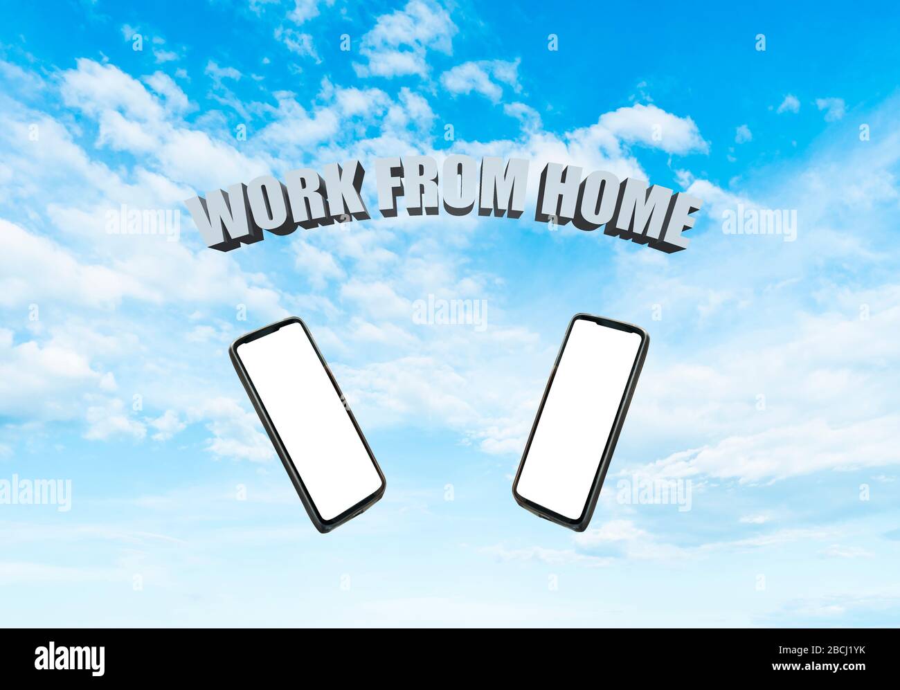work from home phone to phone transfer image blue clouds Stock Photo ...