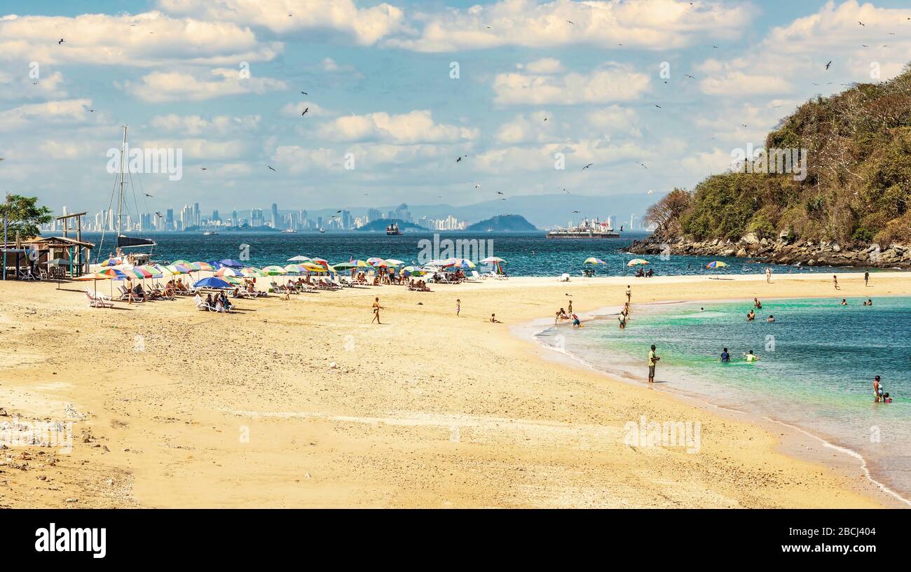 Taboga, Panama - February 20, 2017: Beaches in Taboga island also known ...