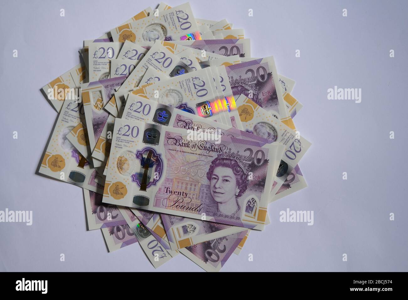 The new 20 pound polymer notes. Flat lay photo. The new banknotes ...