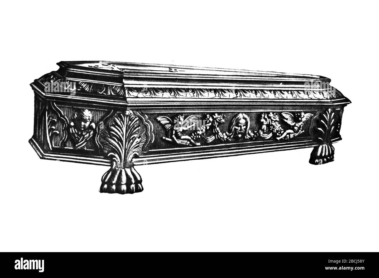 COFFIN hand carved - Original Vintage 1880s Victorian age illustration ...
