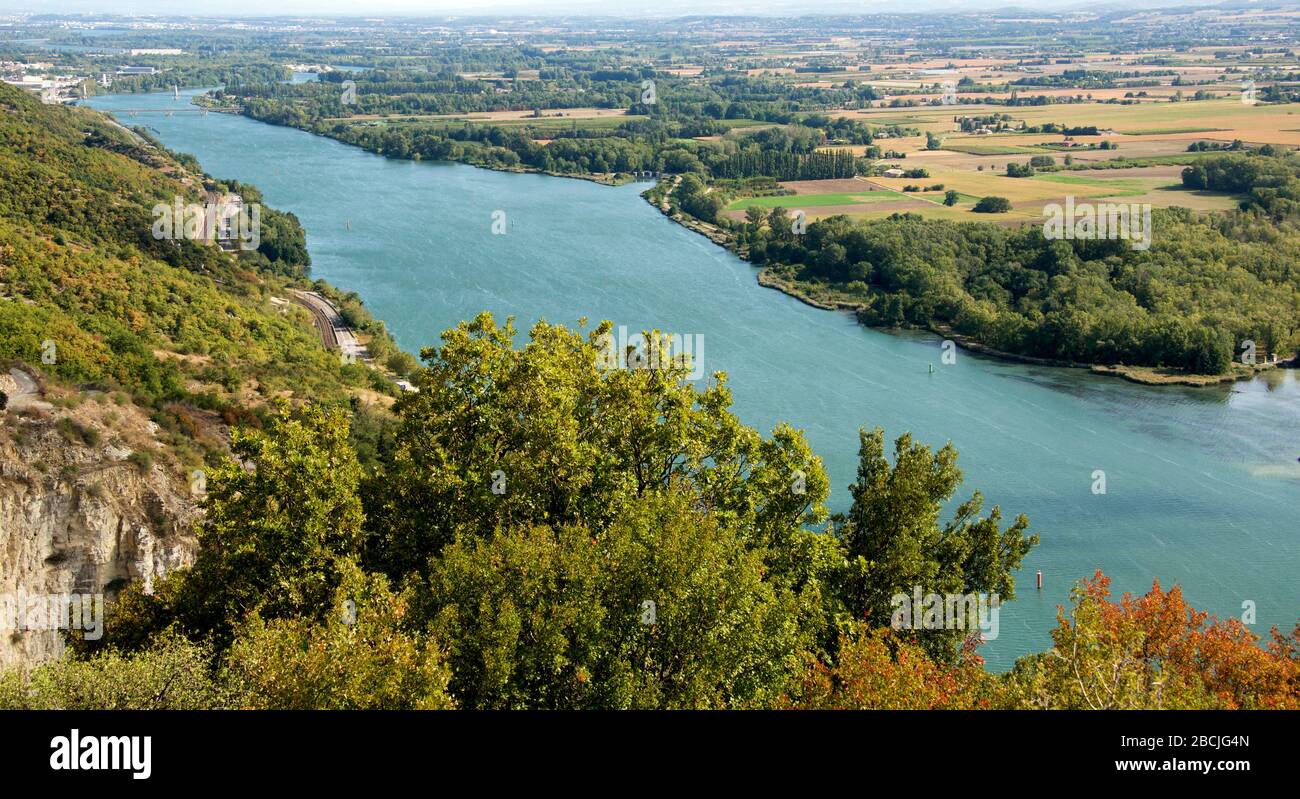 Aerial view Rhone River looking north toward Valence France Stock Photo ...