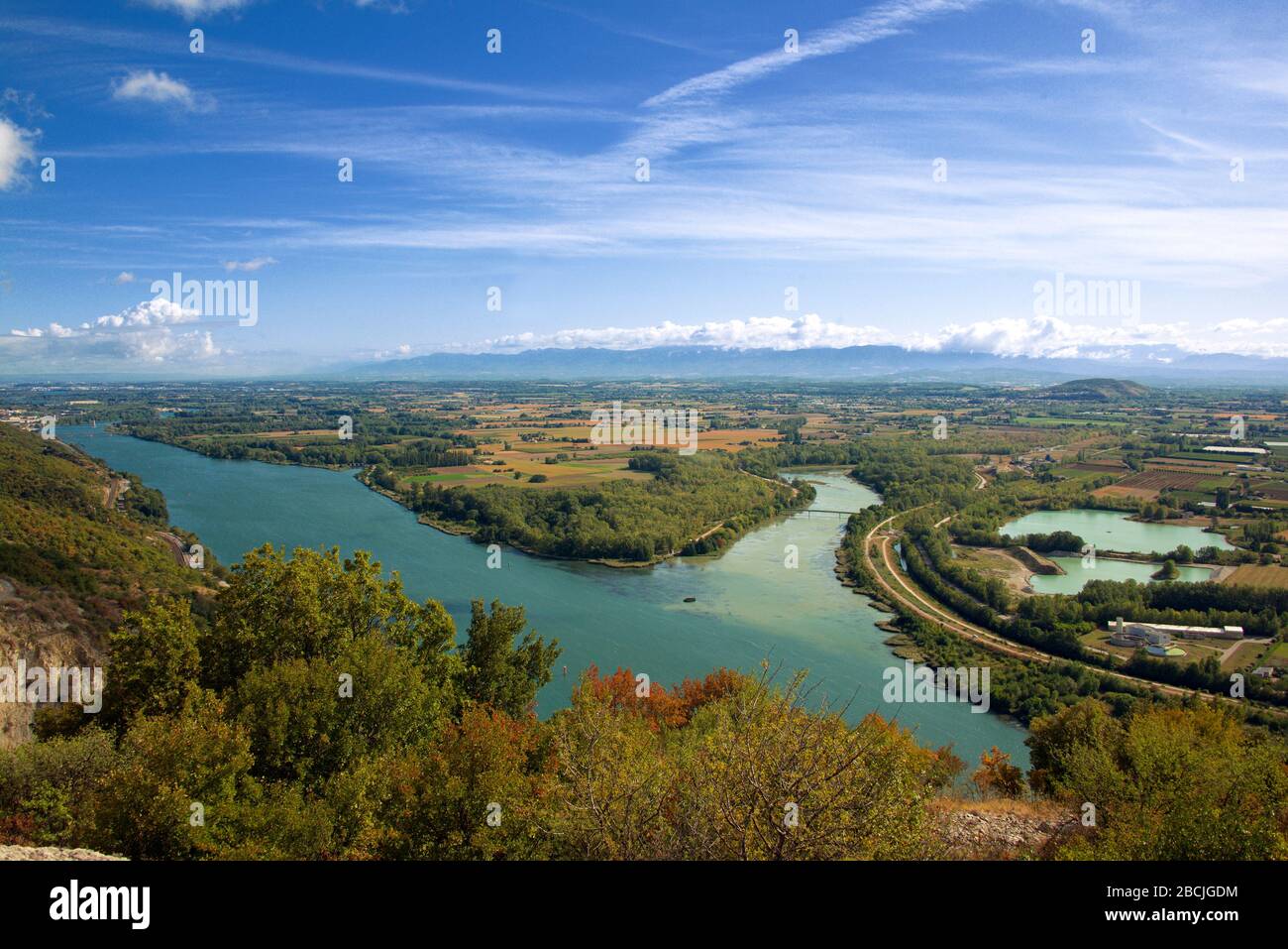 Panoramic view confluence of Drome and Rhone rivers France Stock Photo ...