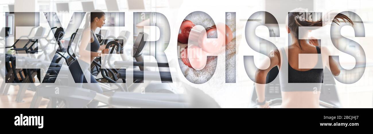 Health club. Young sporty woman running on a treadmill at gym with an ...