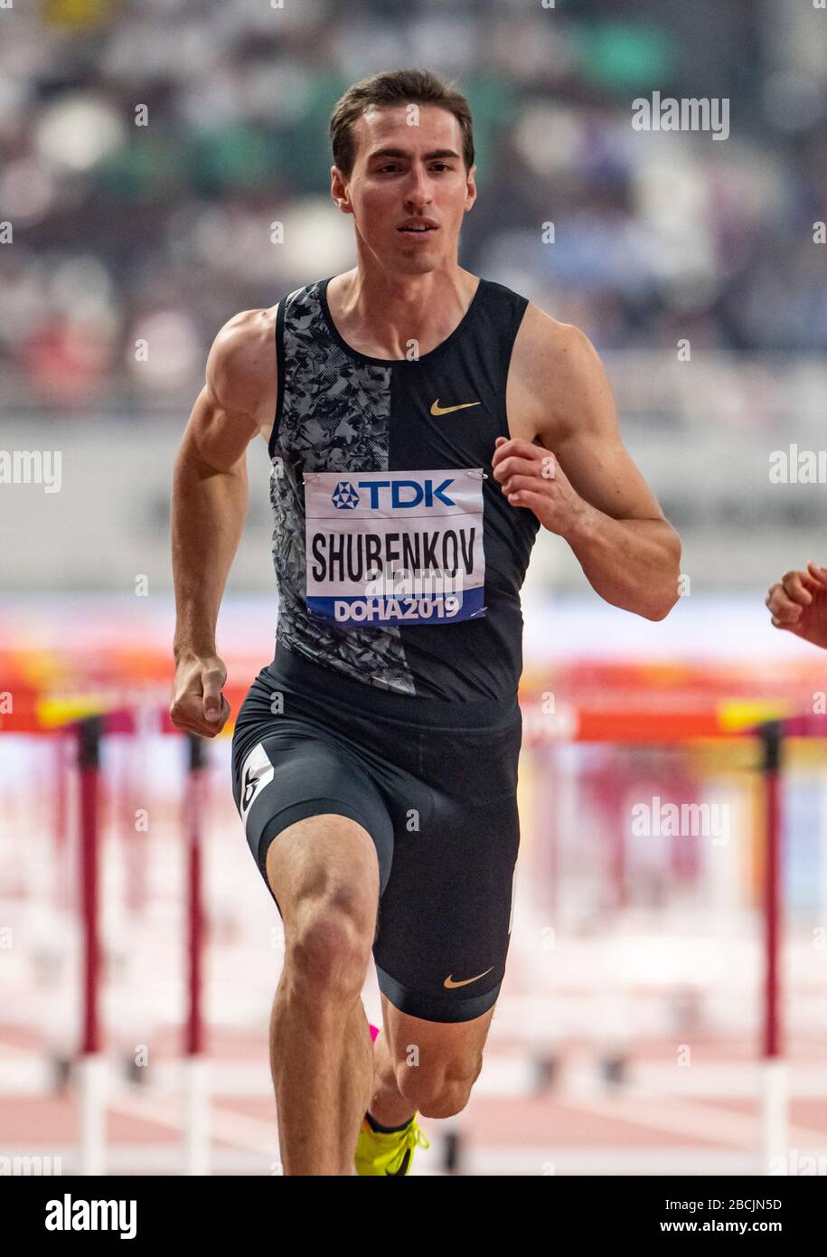 DOHA - QATAR - SEP 30: Sergey Shubenkov (ANA) competing in the 110m ...
