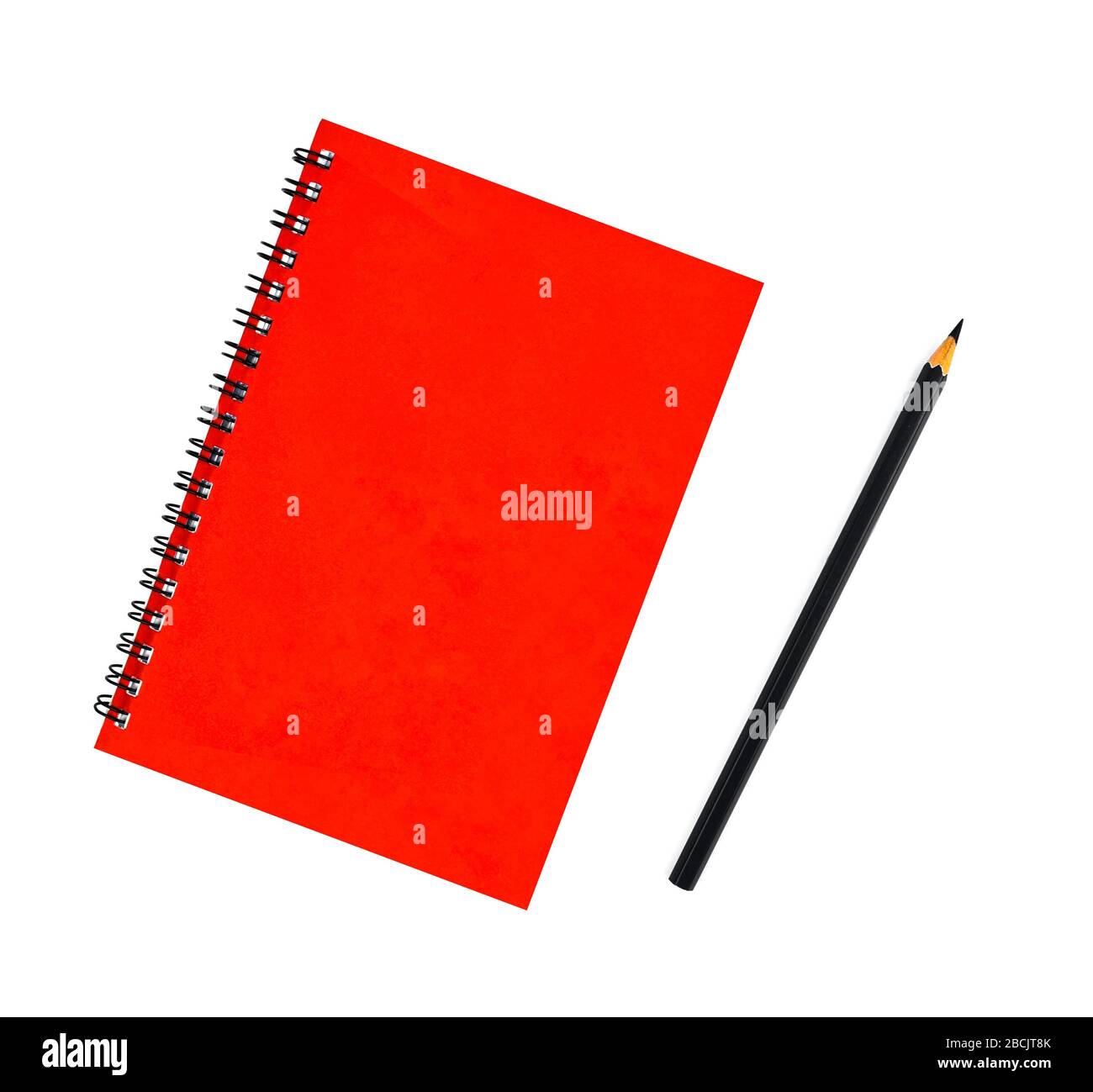 Portrait of a black pencil beside a red color covered single note paper ...