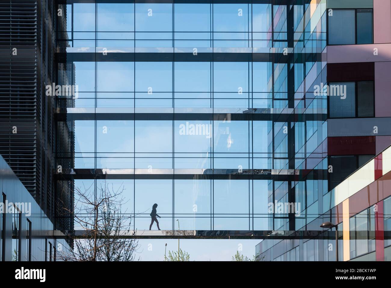 Footbridge between office buildings rue Marie Hélène Lefaucheux, Le ...