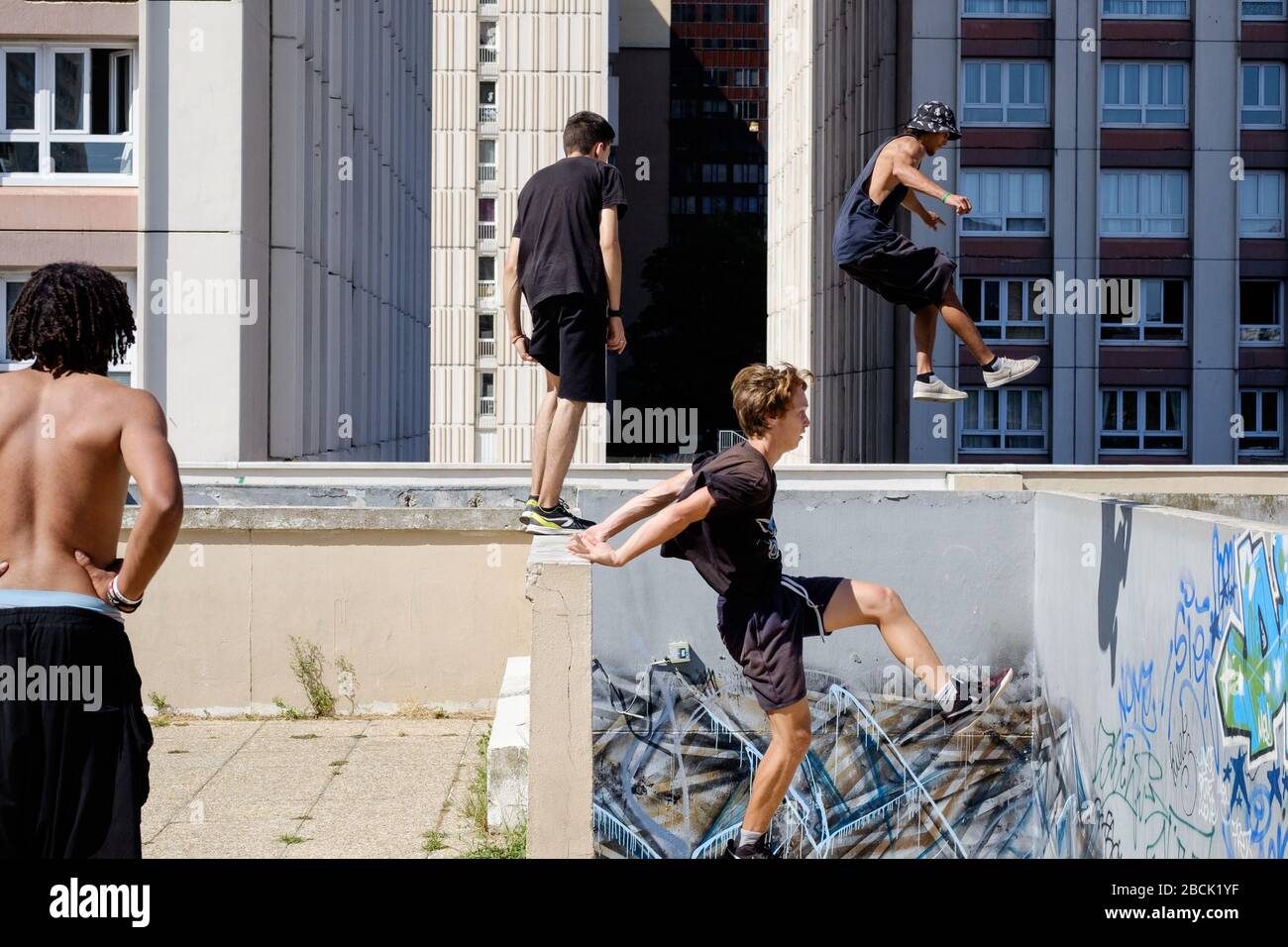 Parkour activities at Dalle des Olympiades, Paris 13th Stock Photo - Alamy