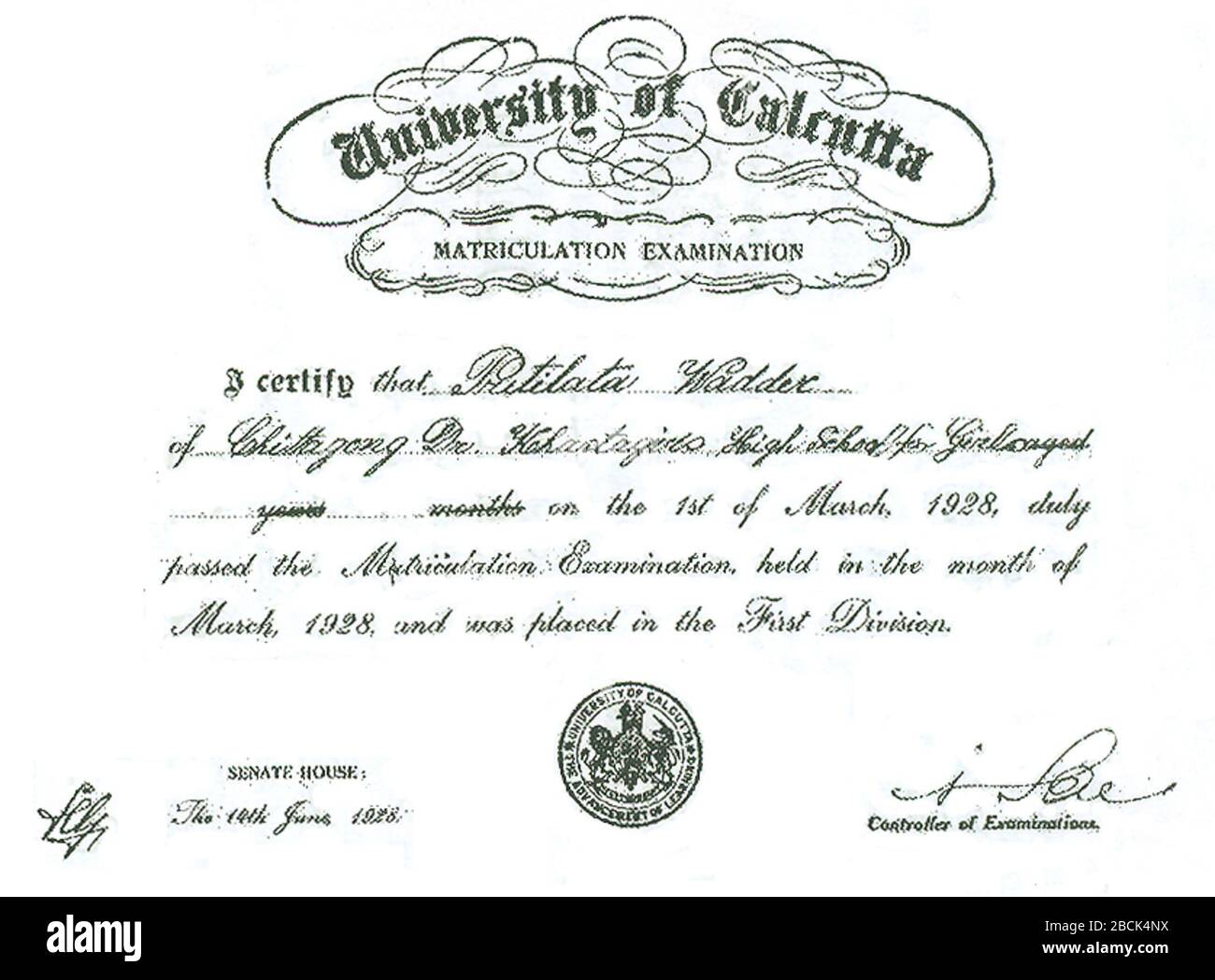 Matriculation Certificate Cut Out Stock Images & Pictures - Alamy