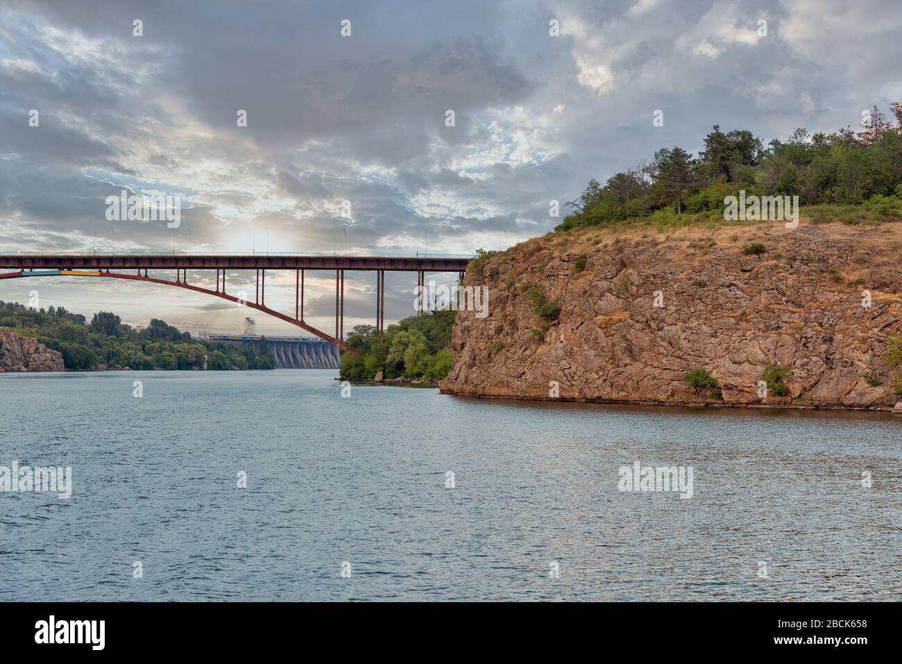 Preobrazhensky bridge across the Dnieper River to the island of ...