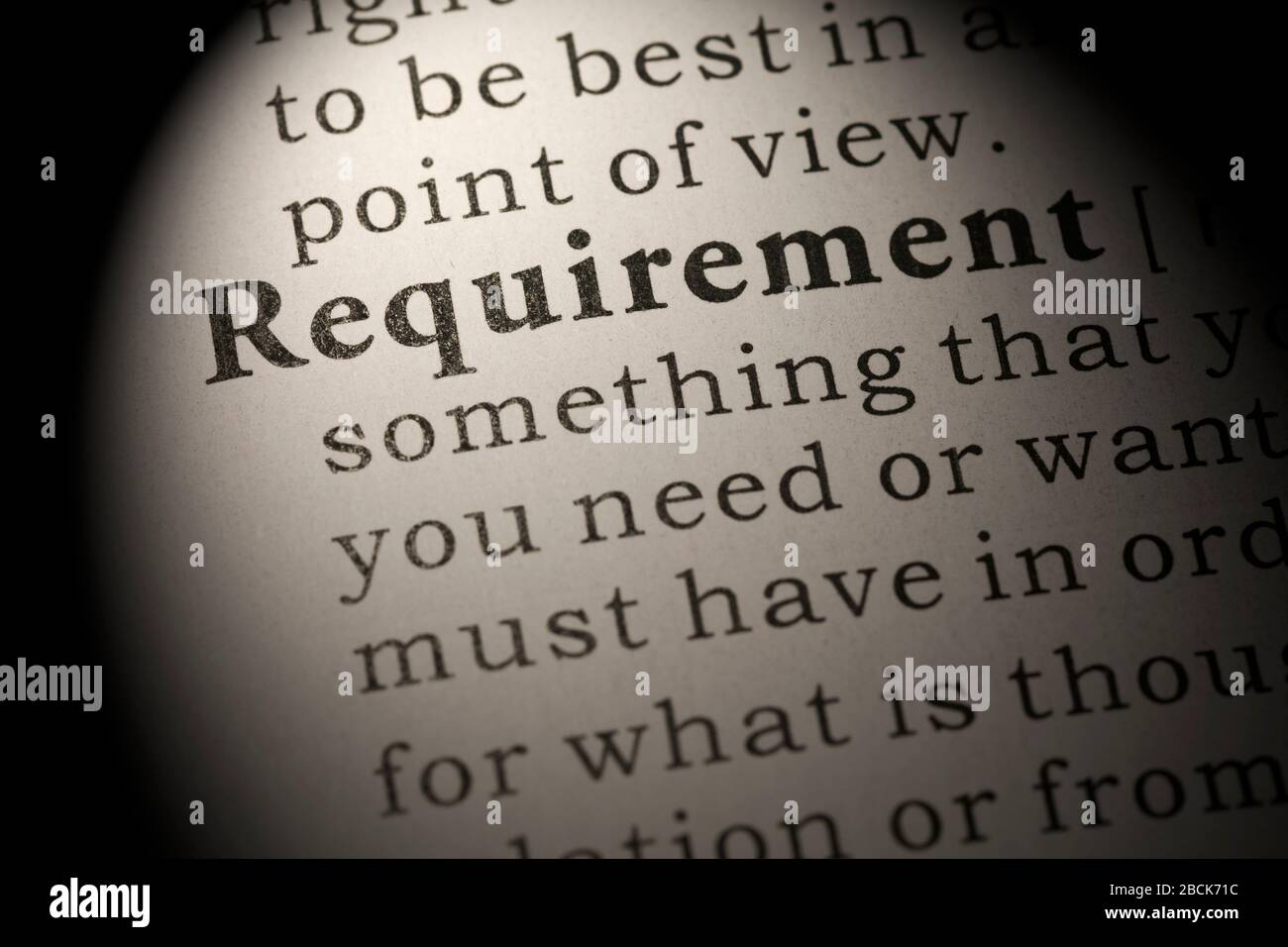 Fake Dictionary, Dictionary definition of word requirement Stock Photo ...