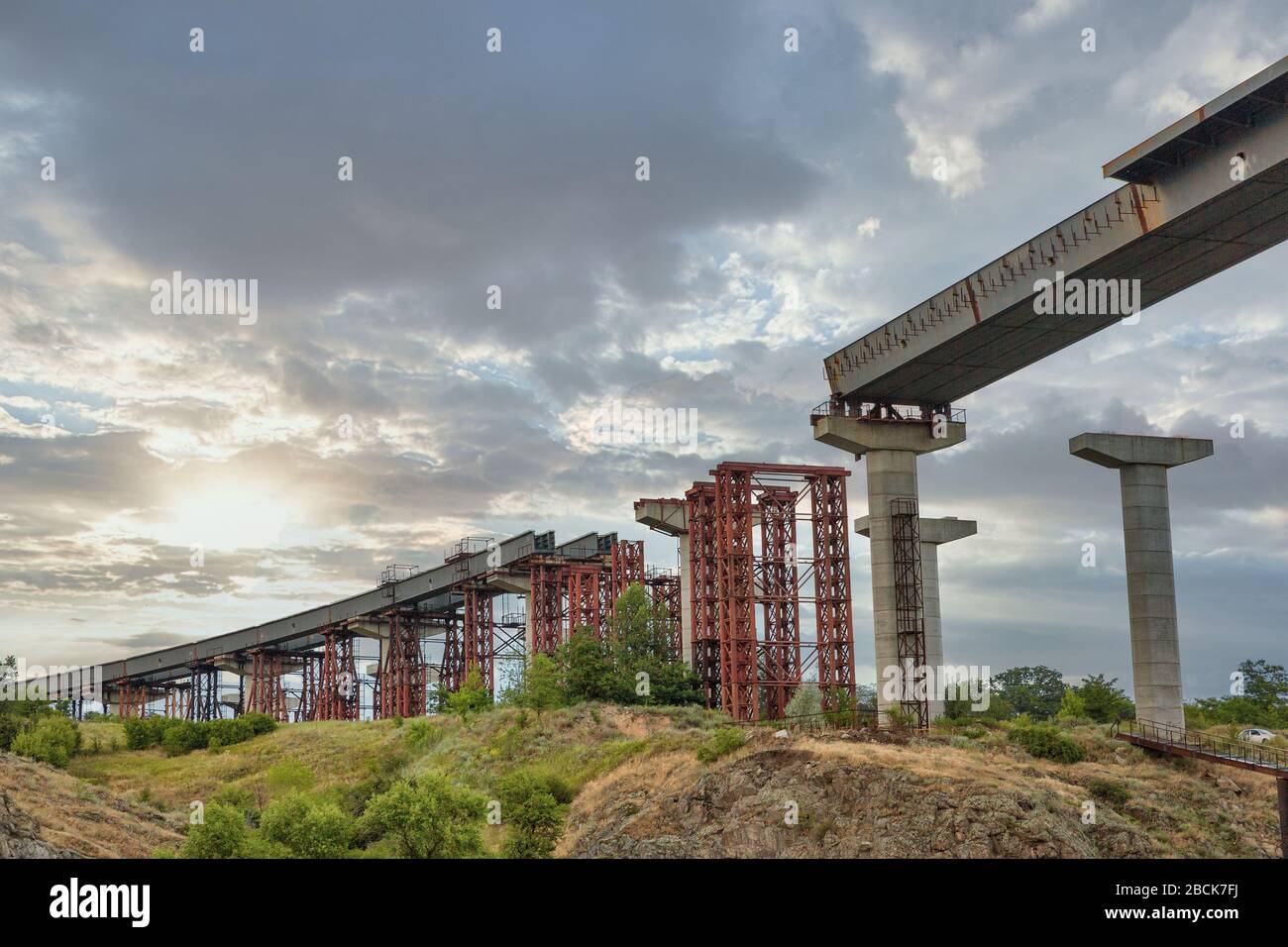 Building Preobrazhensky bridge across the Dnieper River to the island ...