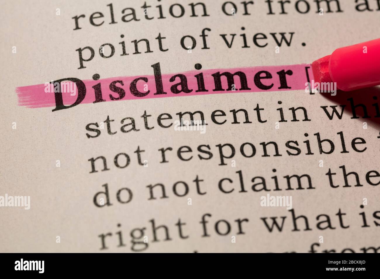 Fake Dictionary, Dictionary definition of word disclaimer Stock Photo ...