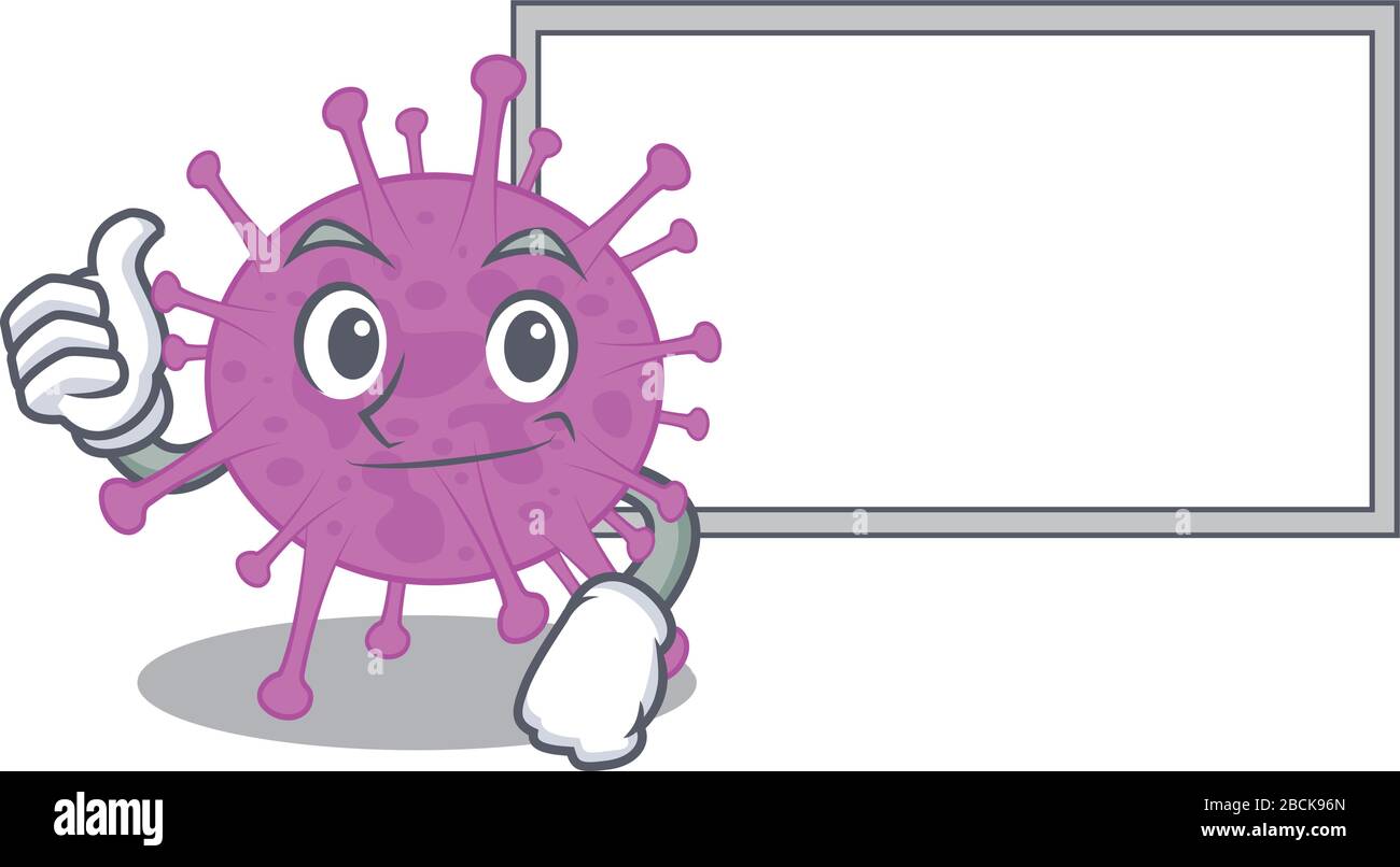 Humorous avian coronavirus cartoon design Thumbs up bring a white board ...