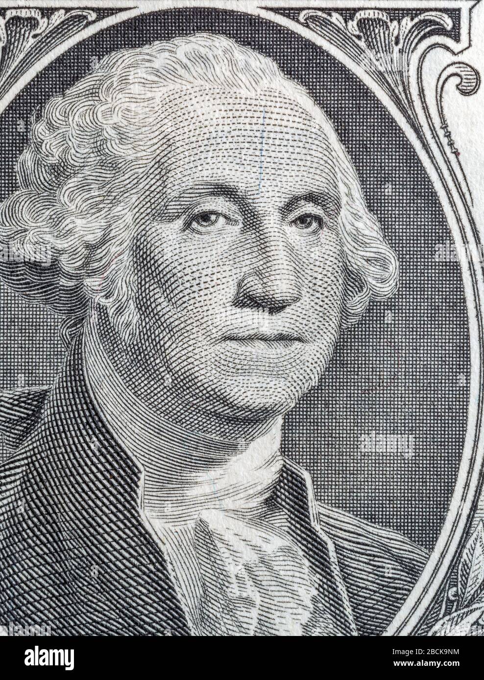 Macro portrait of George Washington US president on one dollar bill ...