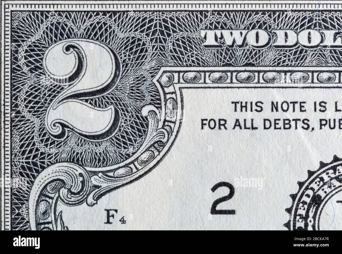 Corner of US two dollar bill macro. United States two dollar bill is a ...