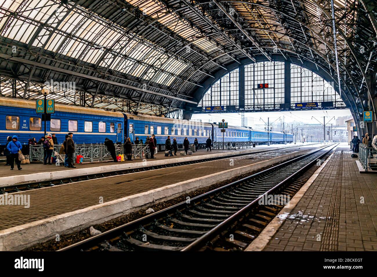 Lviv, Ukraine - December 28, 2019: Interior architecture of Lvov train ...