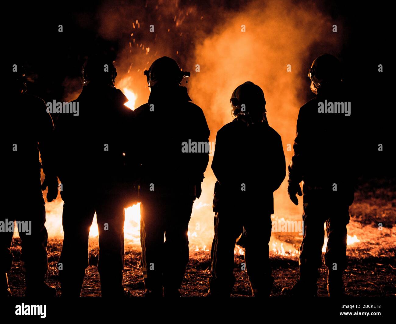 Fire station crew during an urgent operation at night time Stock Photo ...