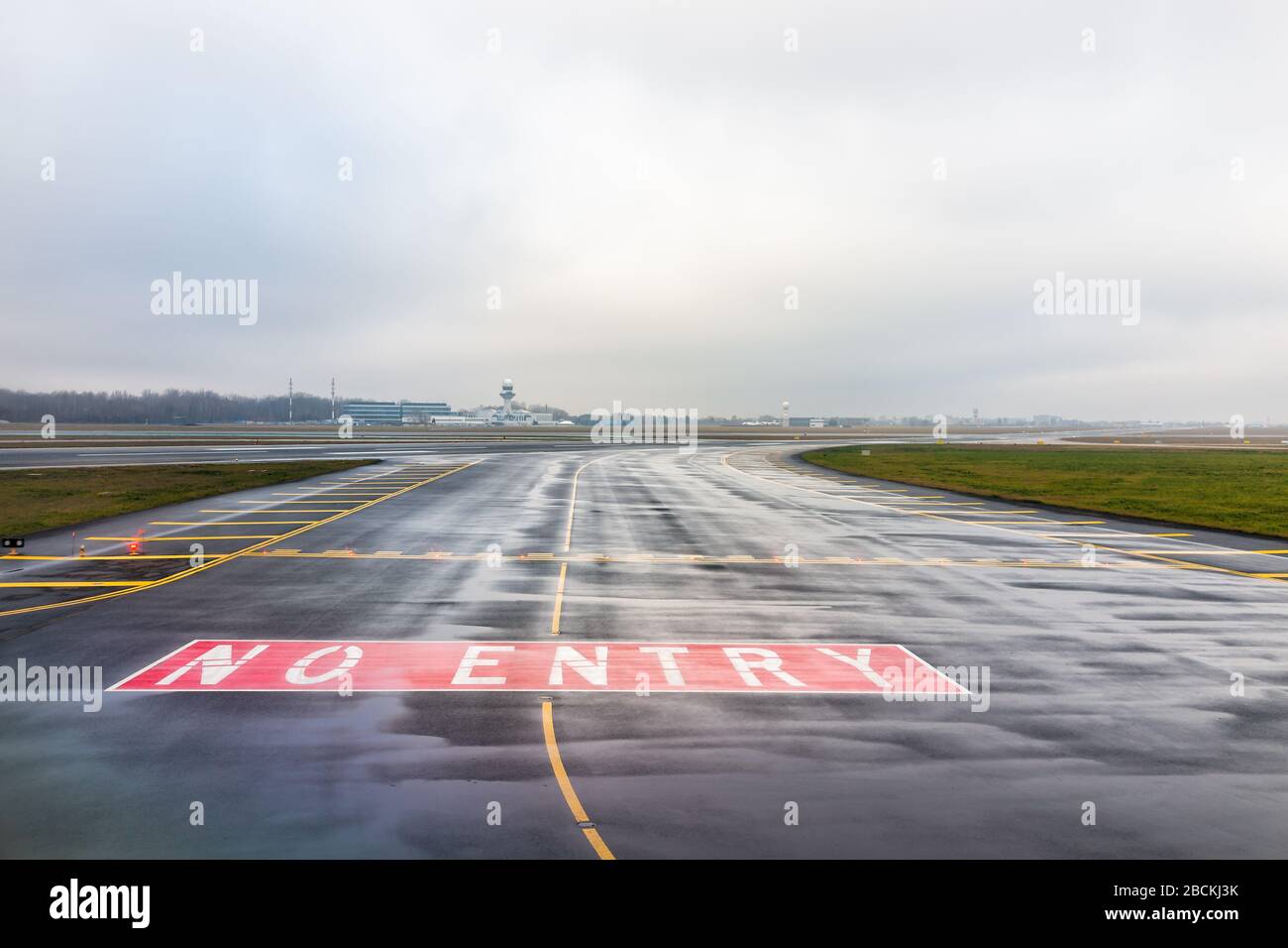 Warsaw, Poland - January 23, 2020: Chopin international airport runway ...