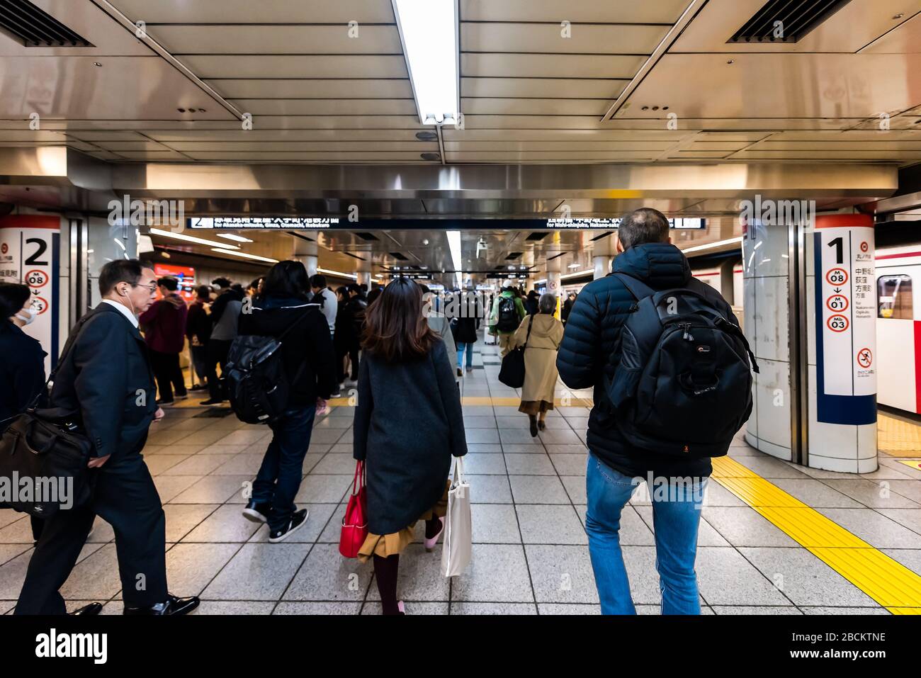 Tokyo, Japan - April 1, 2019: Indoors inside of crowded Shinjuku ...