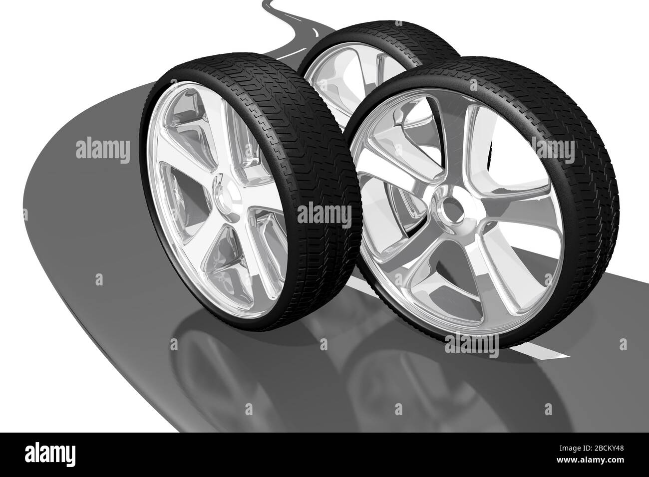 3D wheels, road - illustration Stock Photo - Alamy
