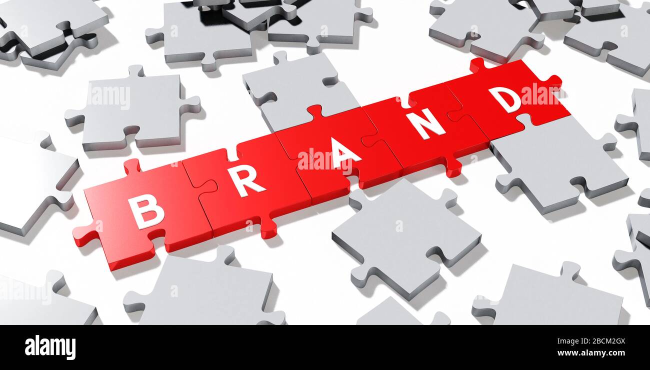 Brand - jigsaw puzzles concept - 3D illustration Stock Photo - Alamy