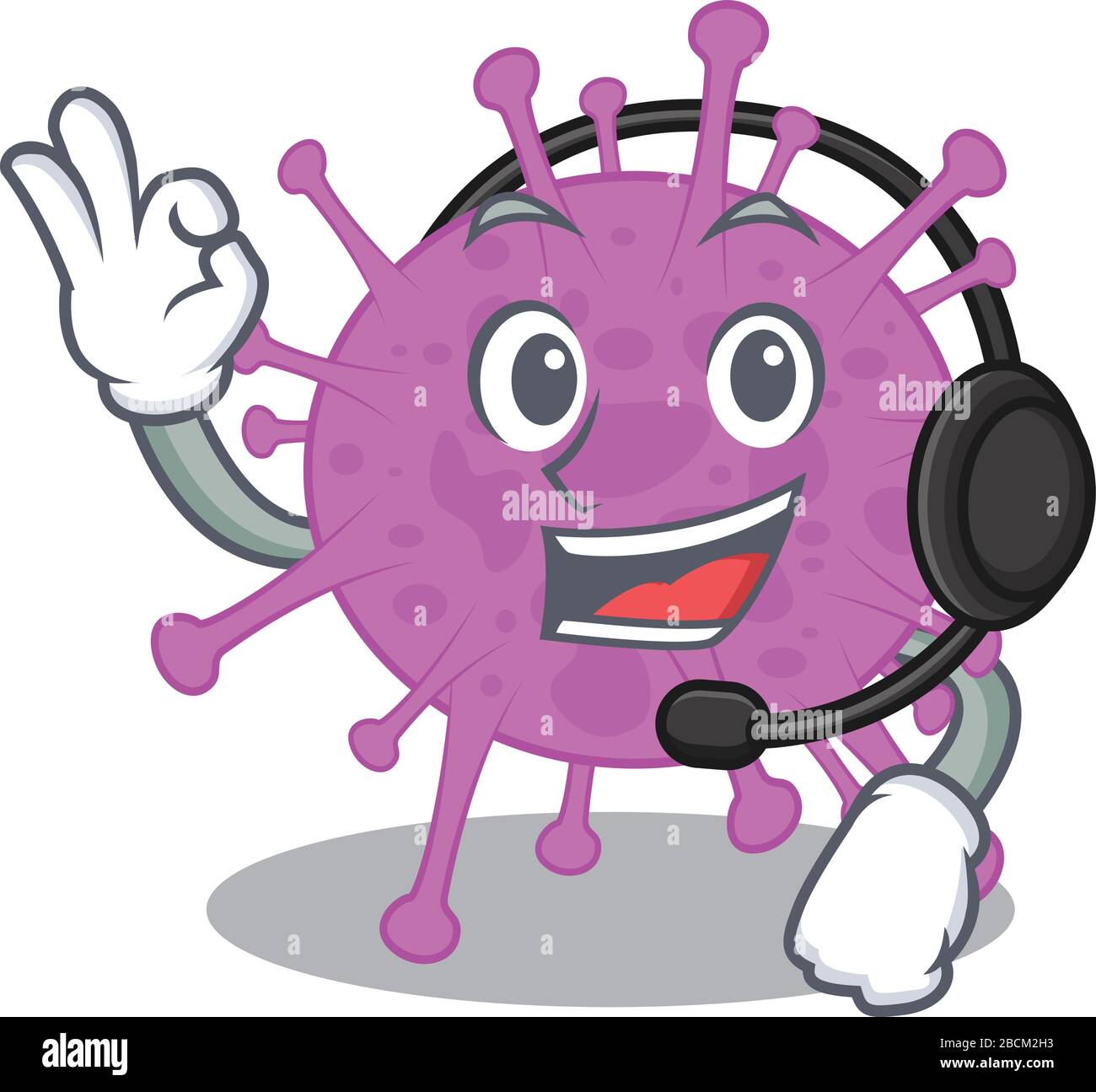A gorgeous avian coronavirus mascot character concept wearing headphone ...