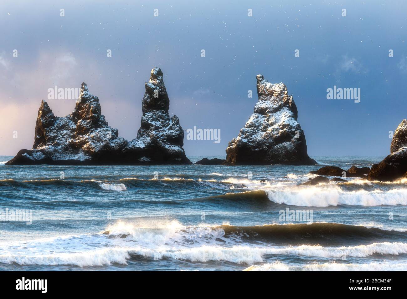 Iceland winter, trolls fingers rock, Vik village, sunset in Iceland ...