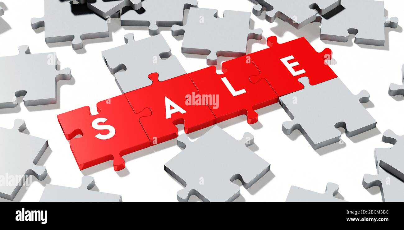 Sale - jigsaw puzzles concept - 3D illustration Stock Photo - Alamy