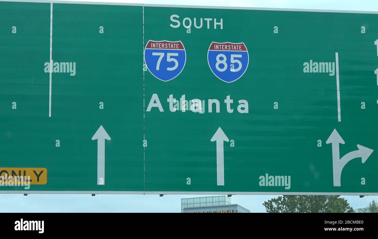 Atlanta traffic signs on highway - ATLANTA, USA - APRIL 22, 2016 Stock ...