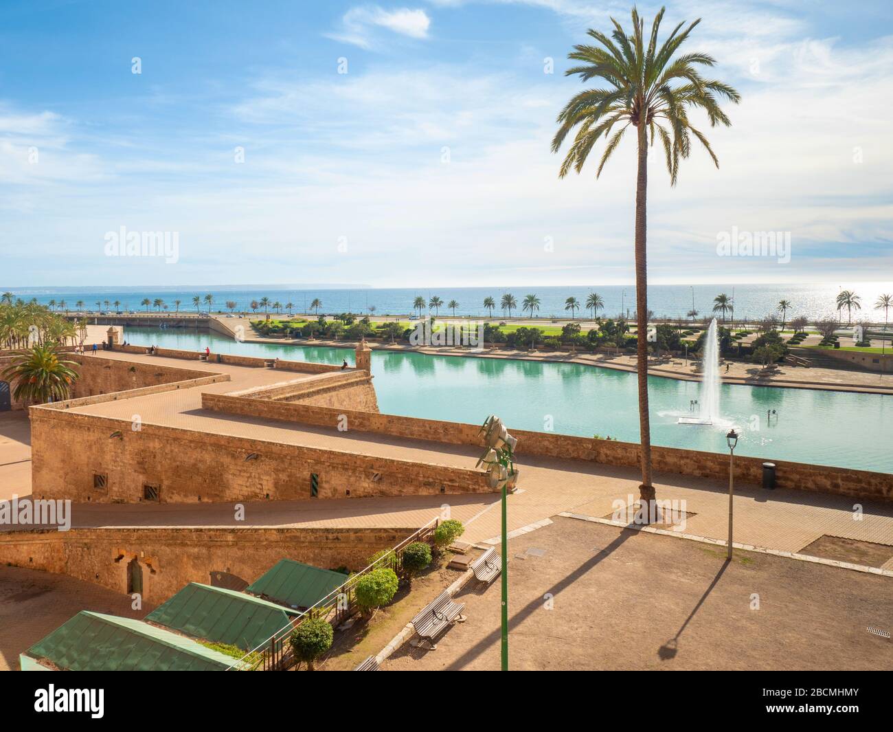 View pool in Parc de la Mar from gothic Cathedral of Santa Maria. Visit ...