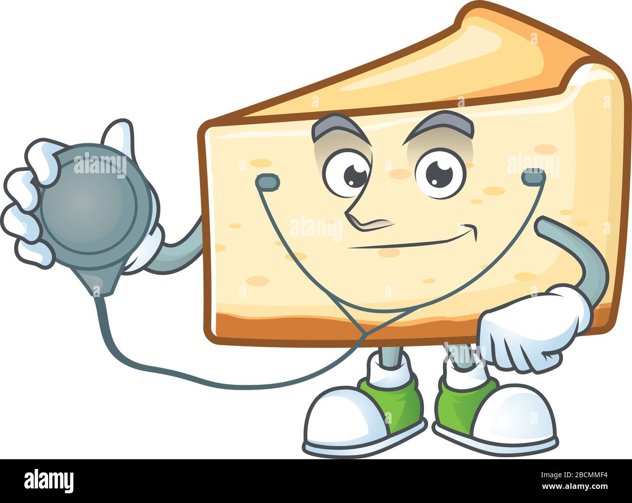 A dedicated Doctor cheese cake Cartoon character with stethoscope Stock ...