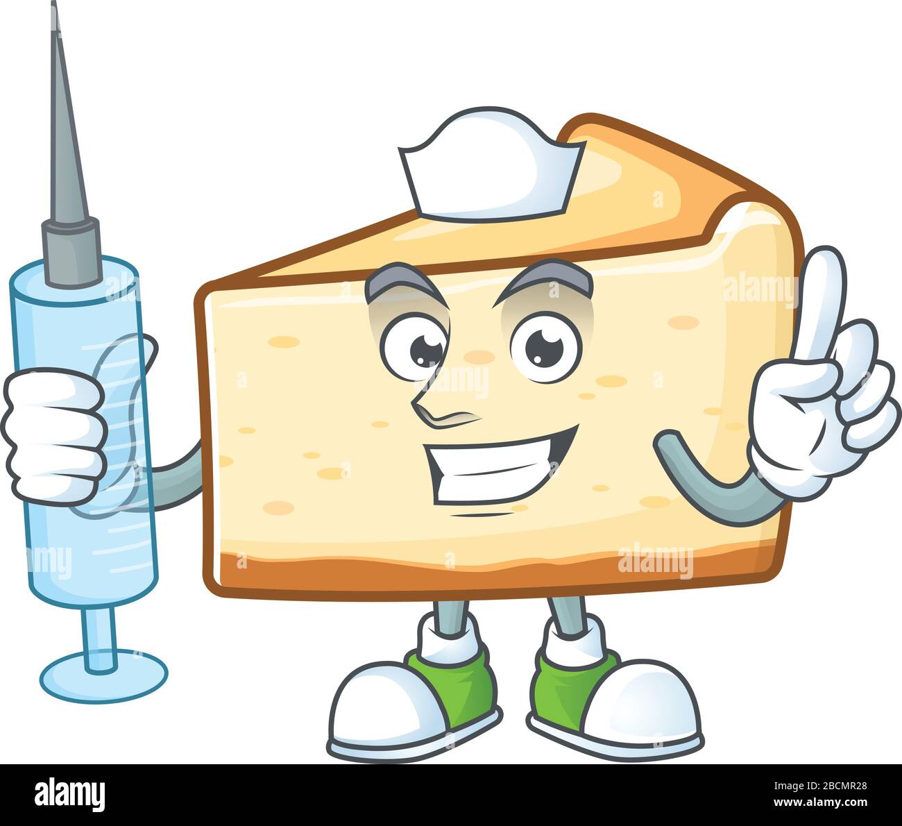 Friendly Nurse cheese cake mascot design style using syringe Stock ...