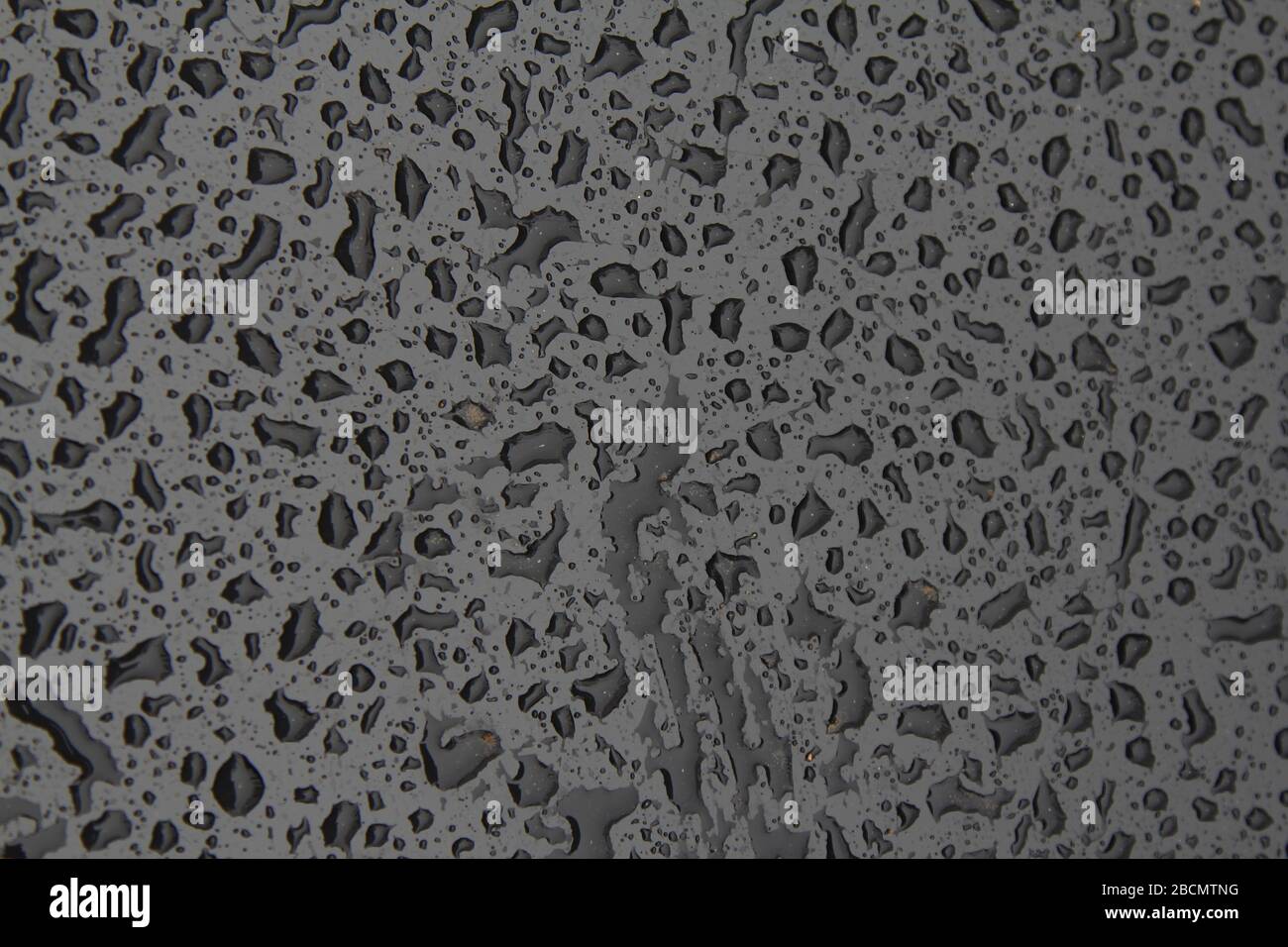 Beautiful background texture of rain water drops on grey black metal ...