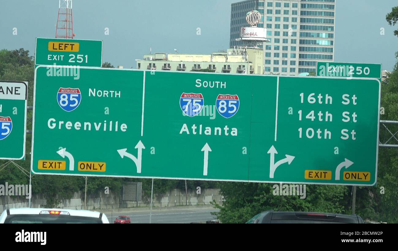 Atlanta traffic signs on highway - ATLANTA, USA - APRIL 22, 2016 Stock ...
