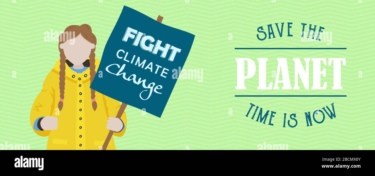 Earth day banner illustration of young girl activist with climate ...