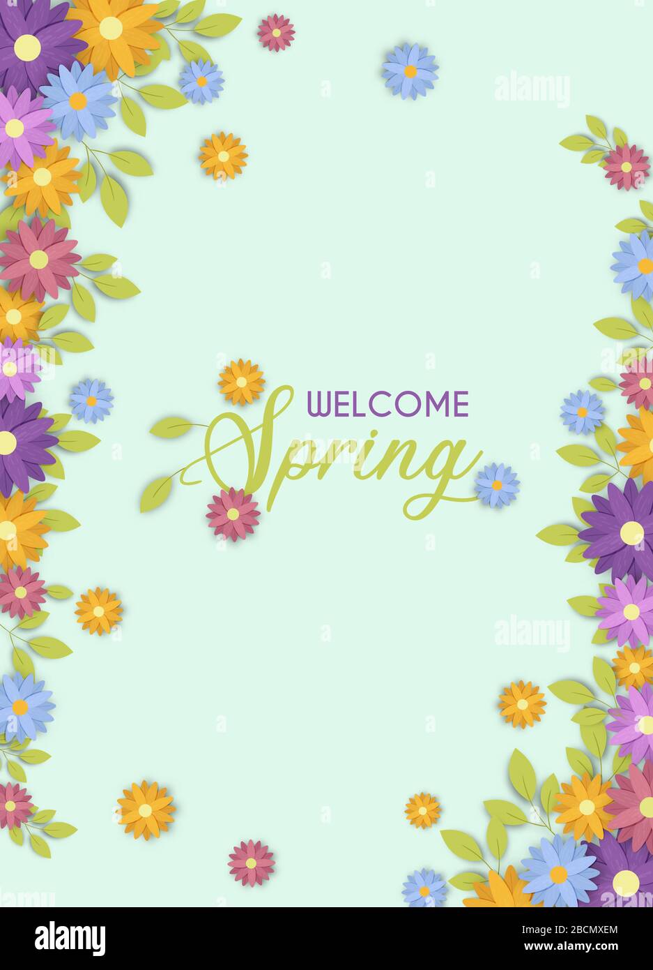 Welcome spring season greeting card illustration of beautiful hand ...