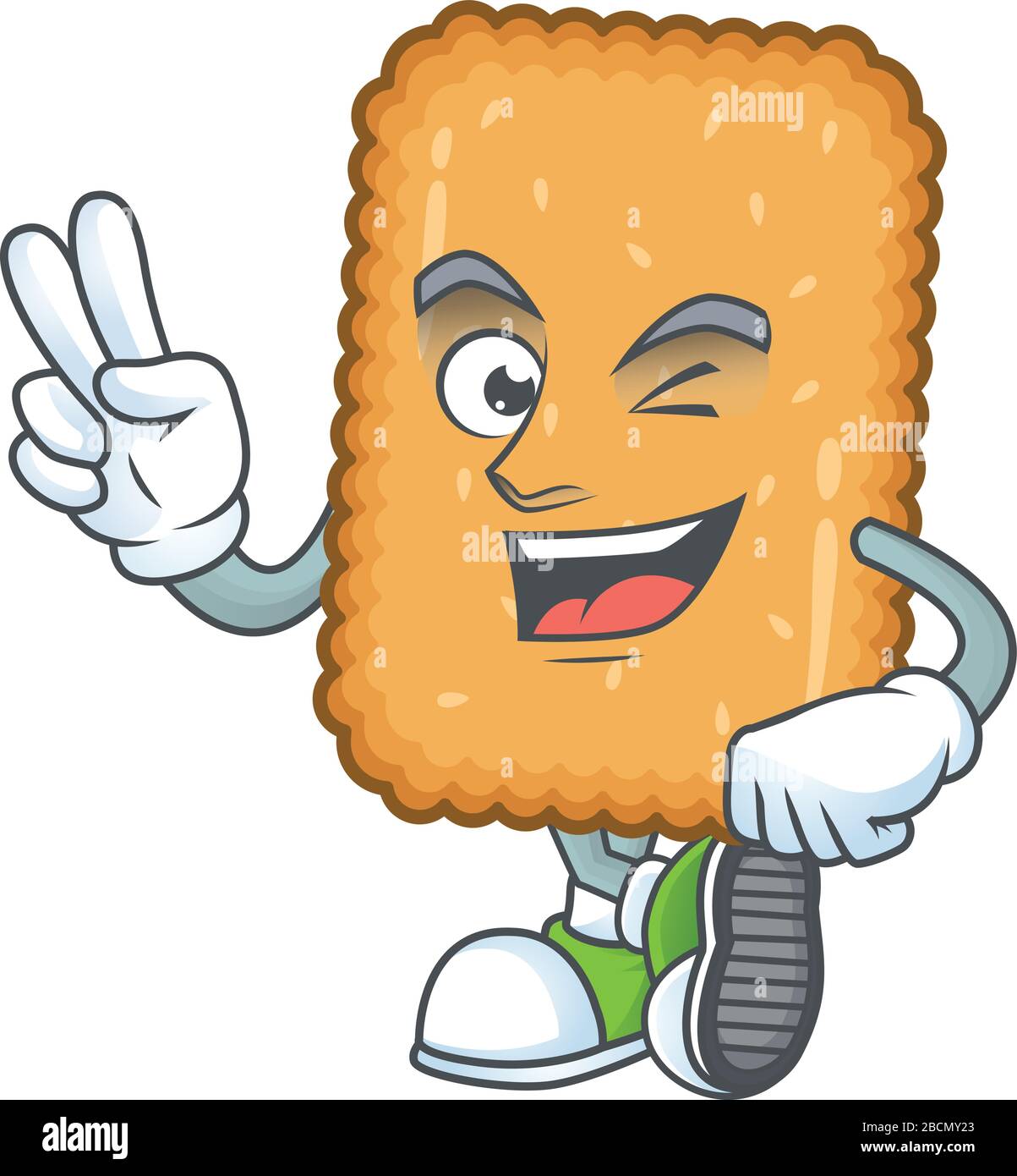 Cheerful biscuit mascot design with two fingers Stock Vector Image ...