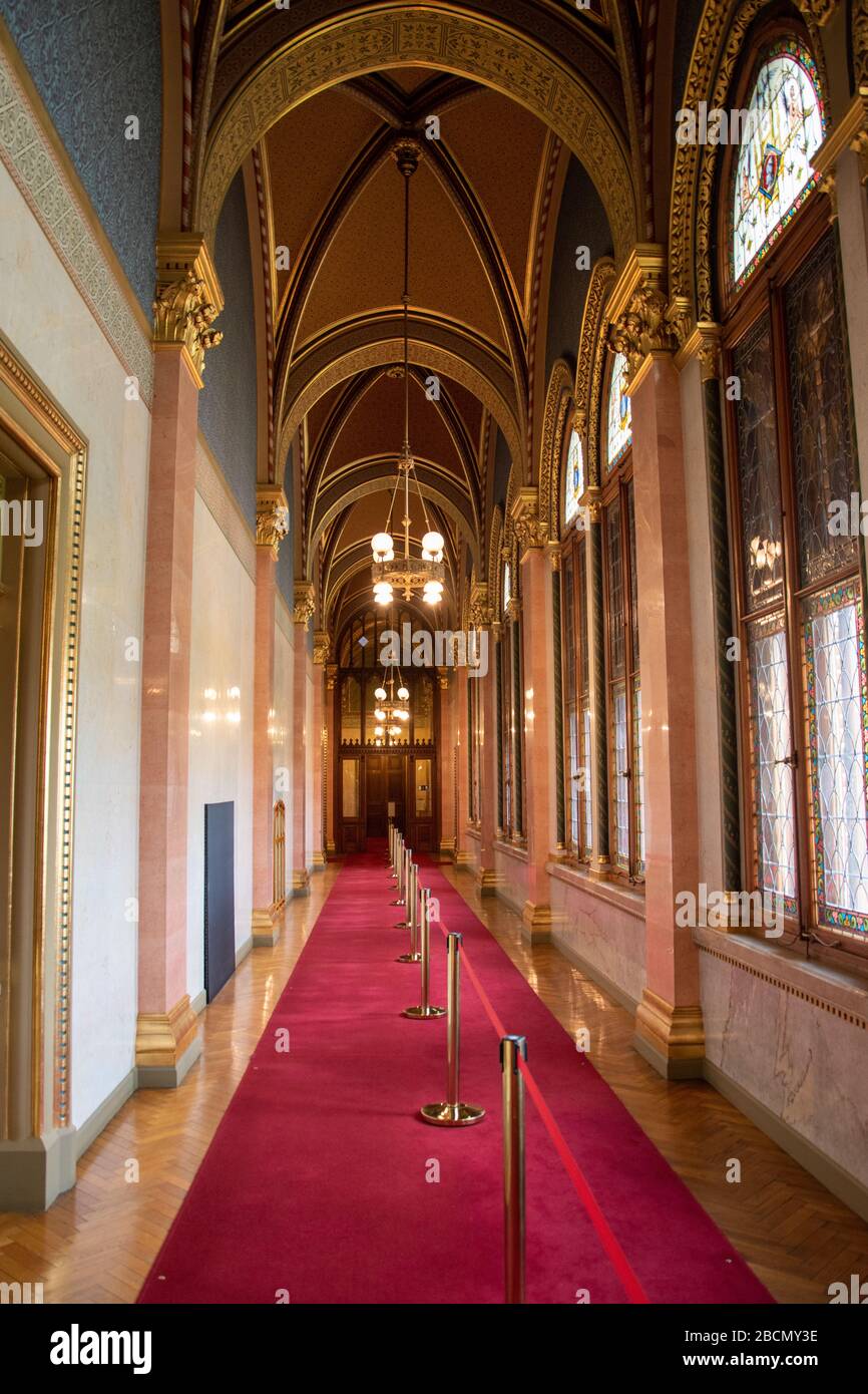 Corridor in the interior of Parliament. The Hungarian Parliament ...