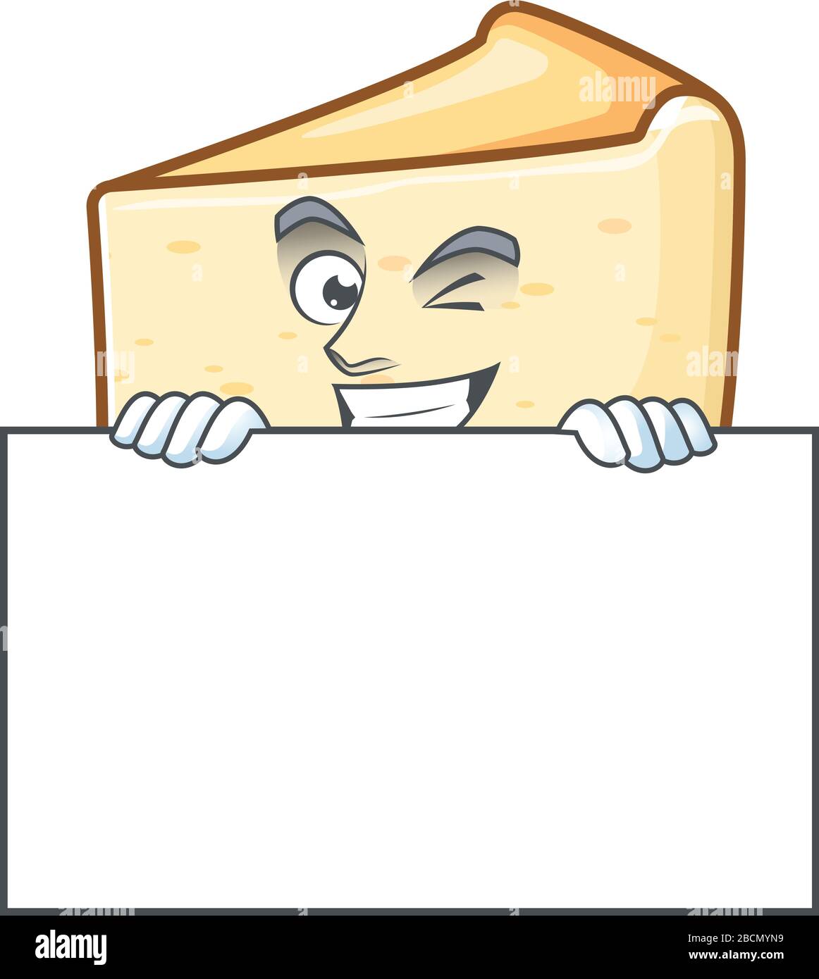 Sneaky cheese cake cartoon character style hiding behind a board Stock ...