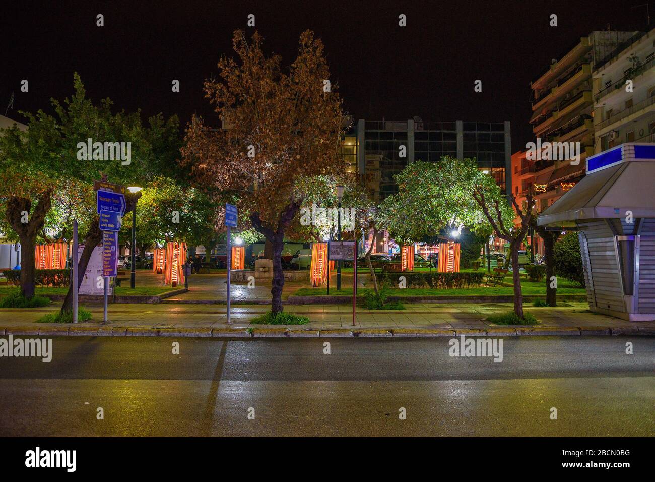 Streets of Patras city decorated for the famous annual Patras Carnival ...