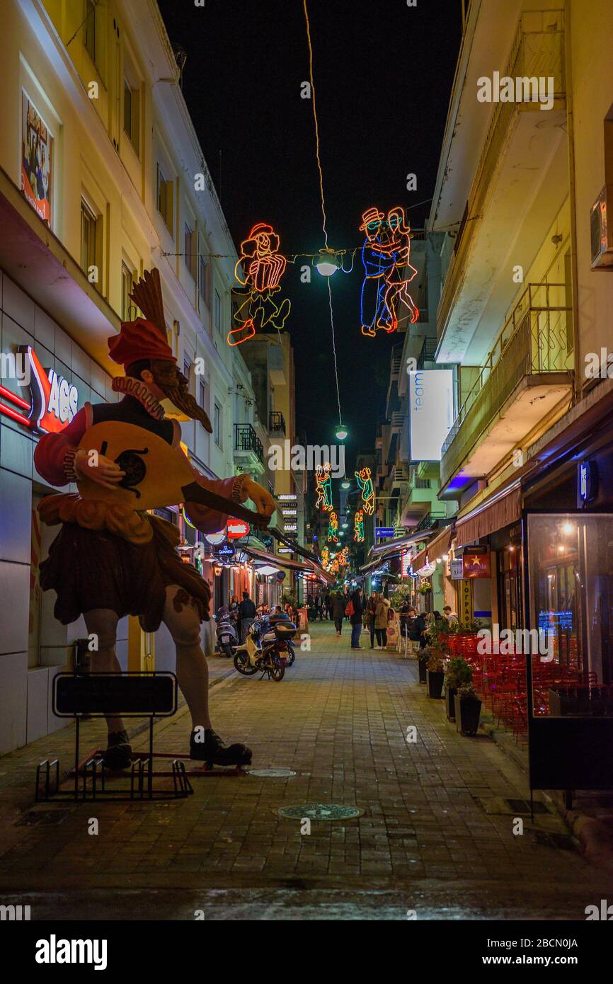 Streets of Patras city decorated for the famous annual Patras Carnival ...