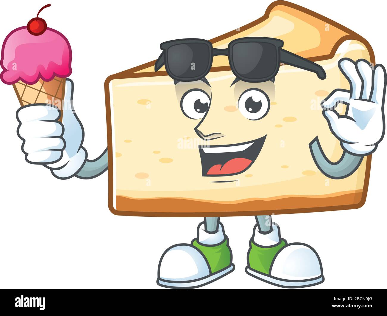 Cute cheese cake cartoon character enjoying an ice cream Stock Vector ...